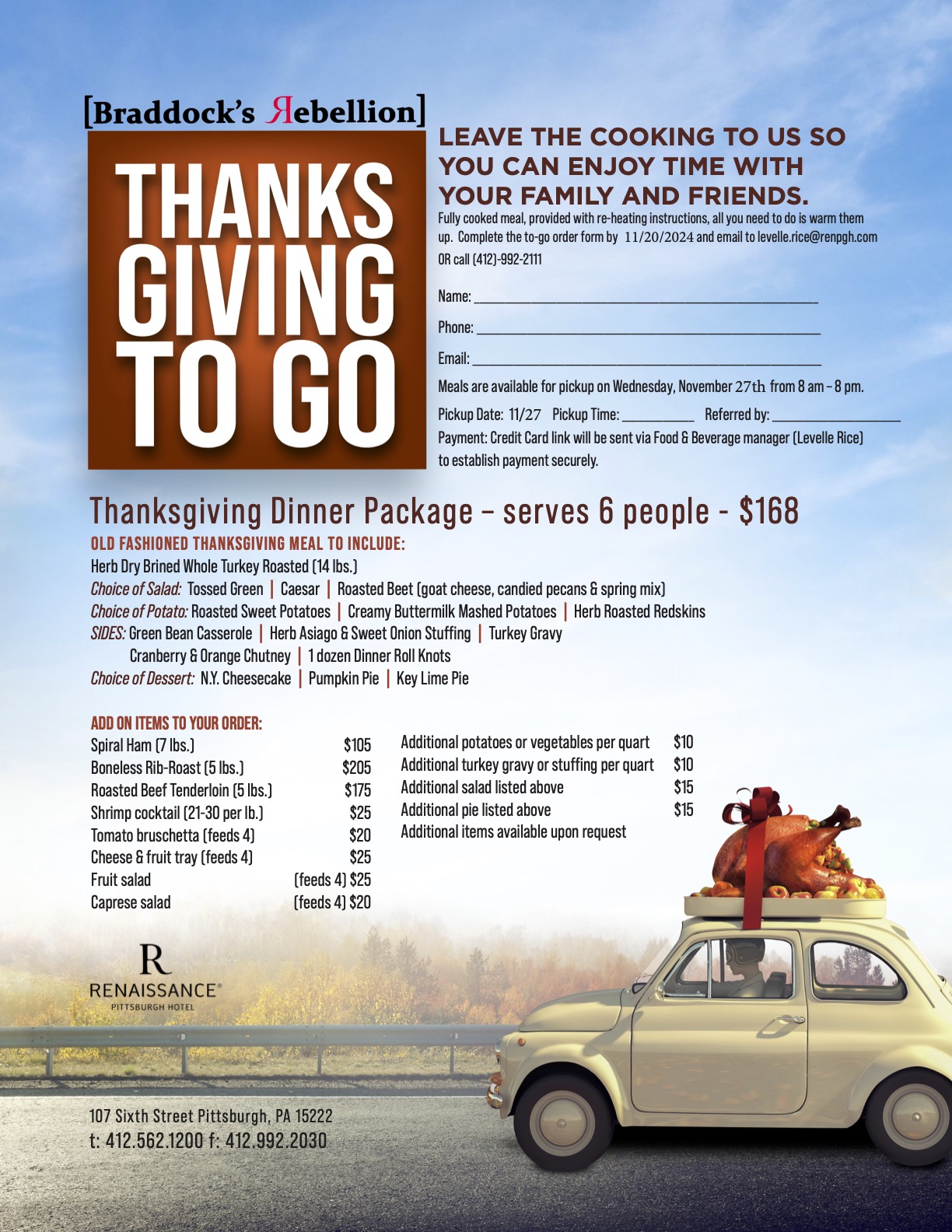 Thanksgiving Meals To-Go - Braddock's